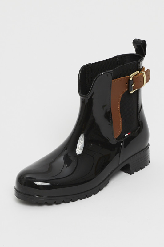 Bottines noires en cuir verni femme Tommy Hilfiger | Destock Jeans
